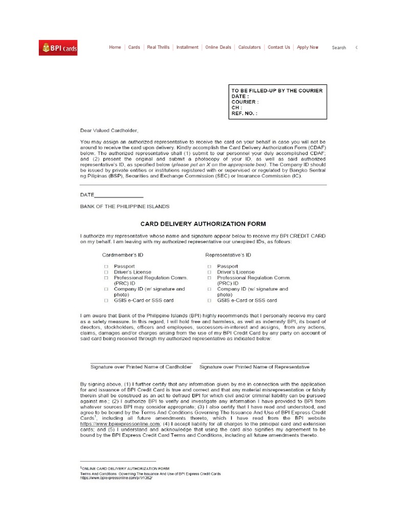 BPI Authorization Form | PDF