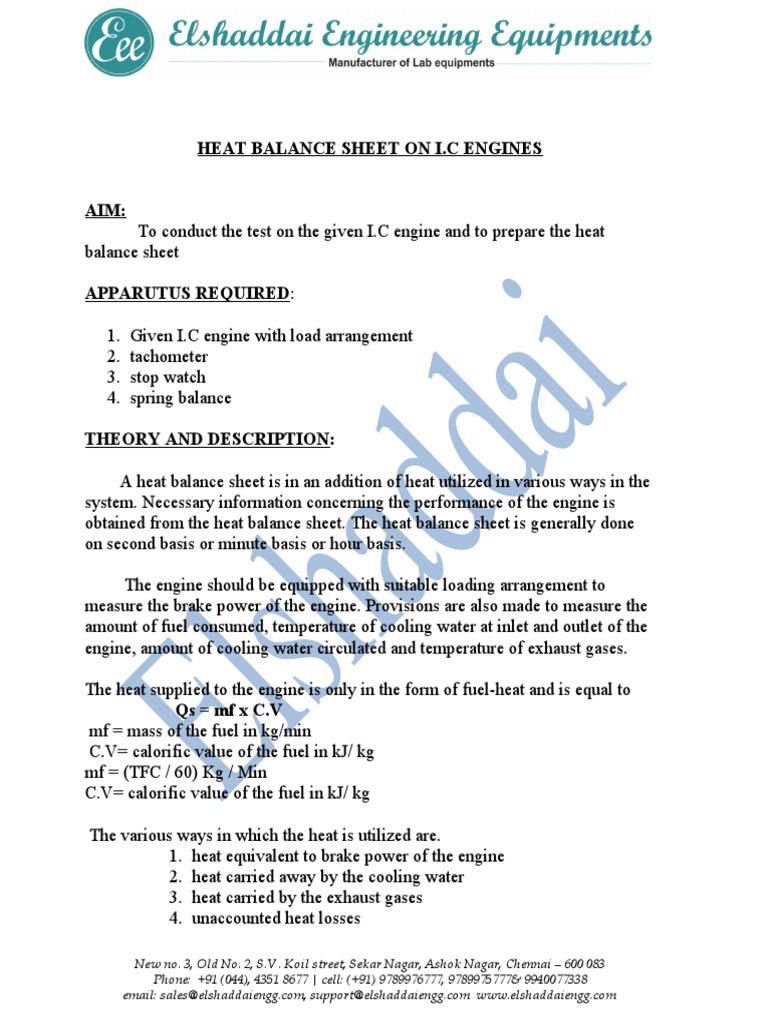 Heat M Balance Sheet On I | PDF | Engines | Heat