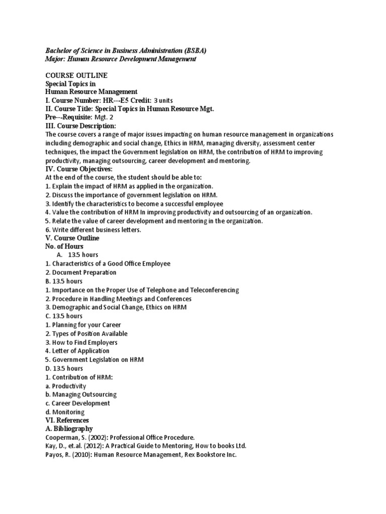 Special Topics On HR Course Outline | PDF | Human Resource Management ...