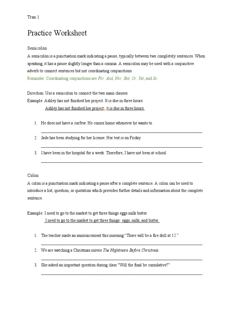 Semicolon Colon and Comma Worksheet | PDF | Comma | Punctuation