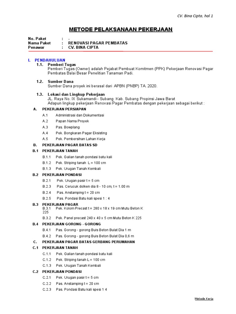 Metode Pelaksanaan Pekerjaan | PDF