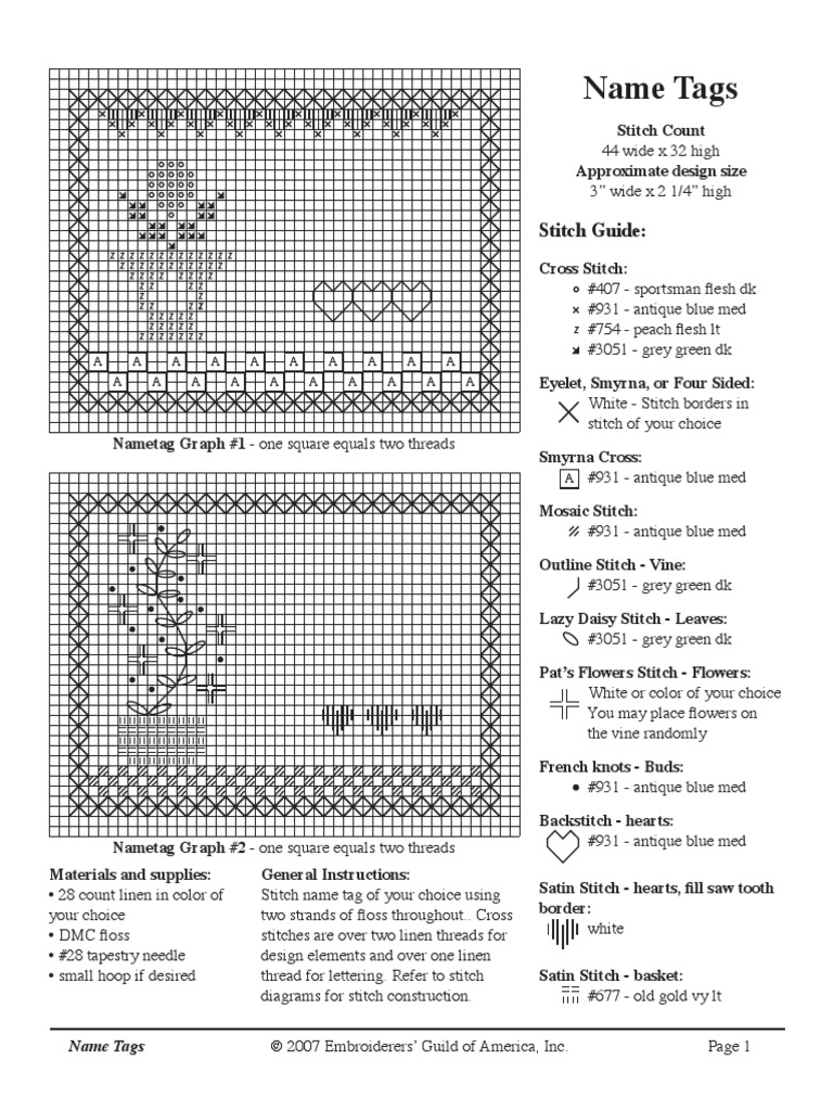 Name Tags: Stitch Guide | PDF | Embroidery | Surgical Suture