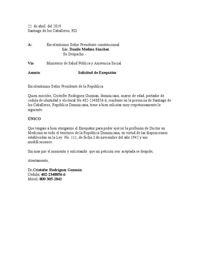 Carta Presidente de La Republica ... | PDF