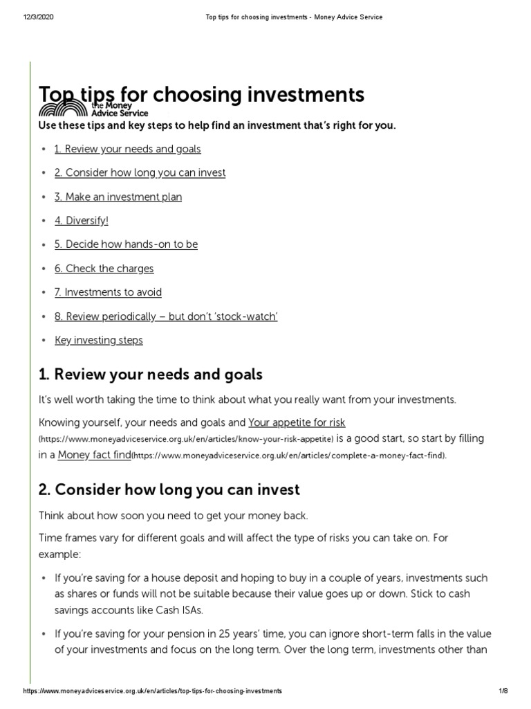 Top Tips For Choosing Investments | PDF | Investment Fund | Investing