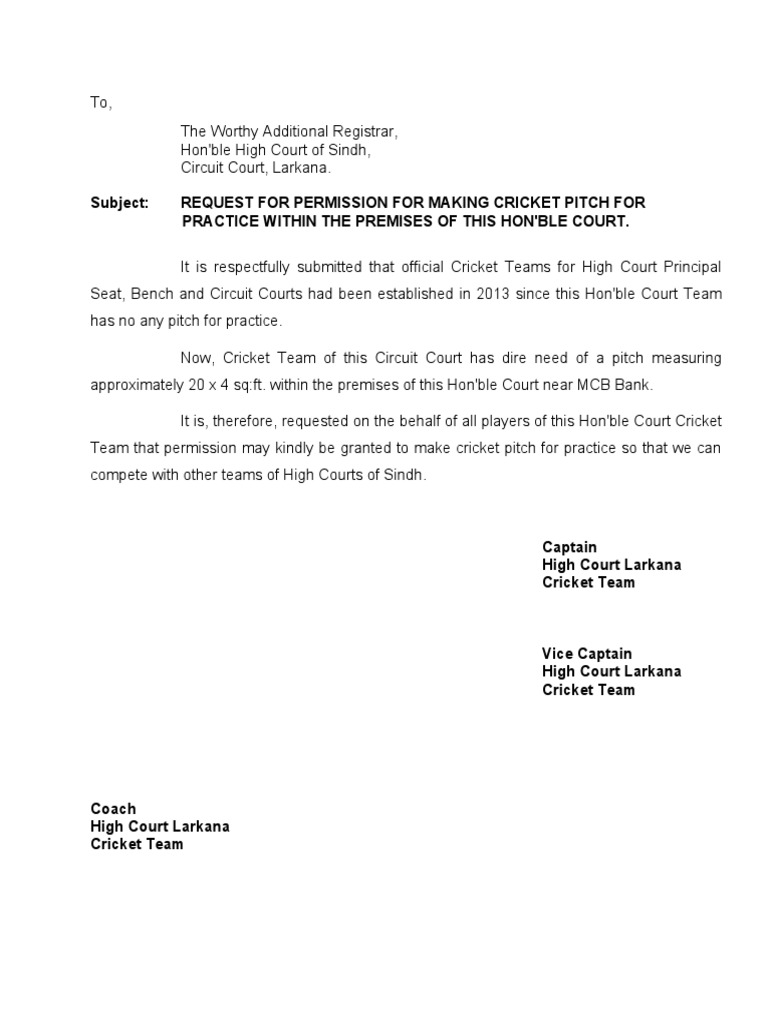 Permission Request for Cricket Pitch | PDF