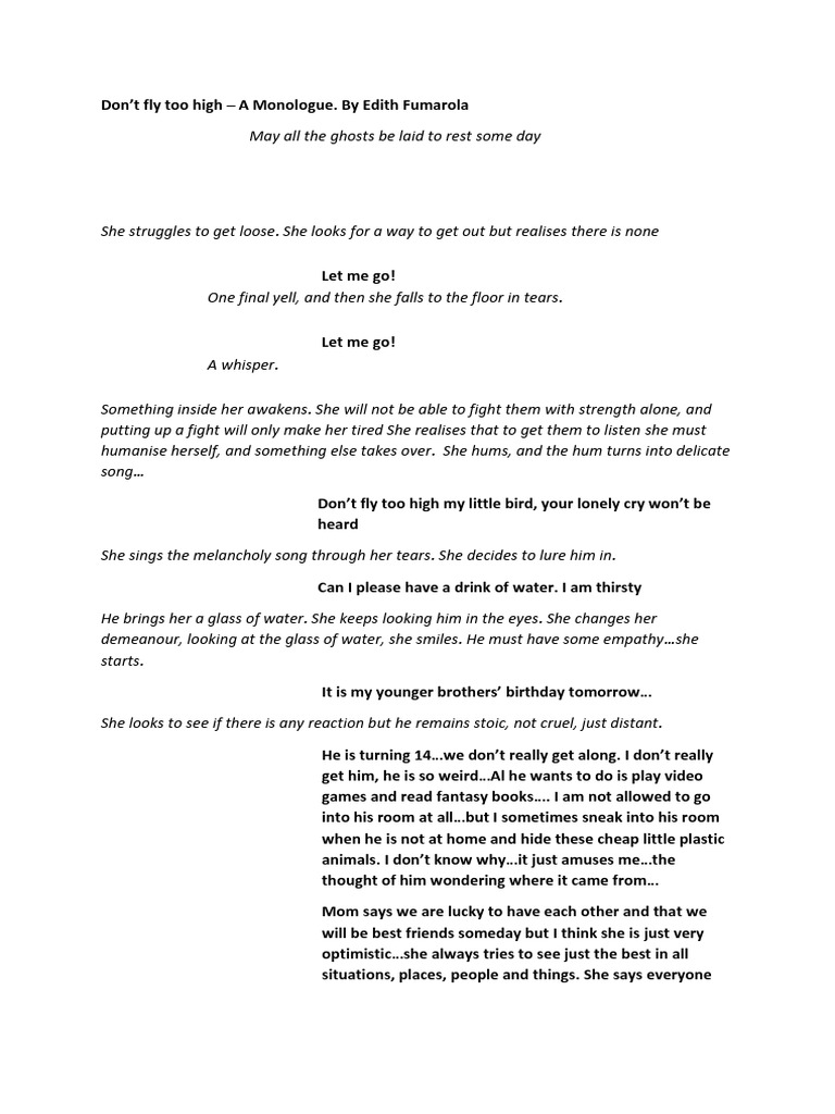 Don't Fly Too High - Monologue by Edith Fumarola | PDF