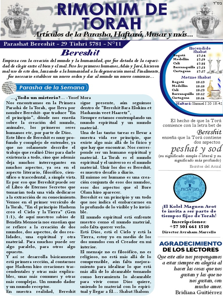 Bereshit 1 PDF | Descargar gratis PDF | Tora | Libro del Génesis