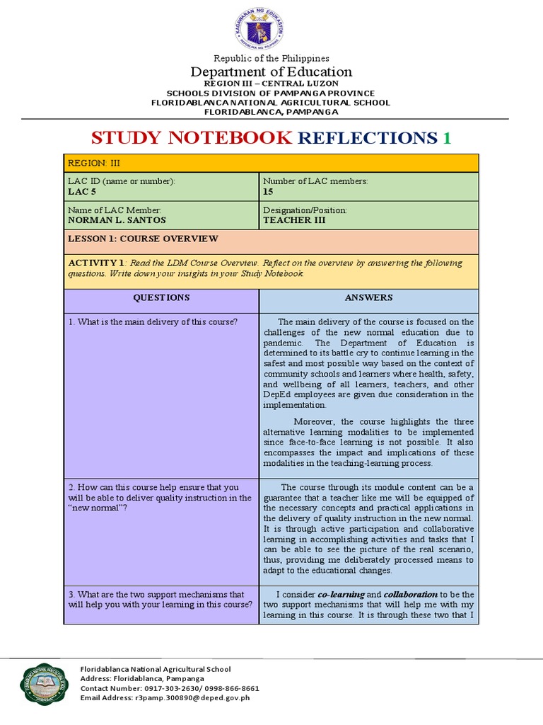 Module 1 NLS Study Notebook Reflections | PDF | Learning | Motivation
