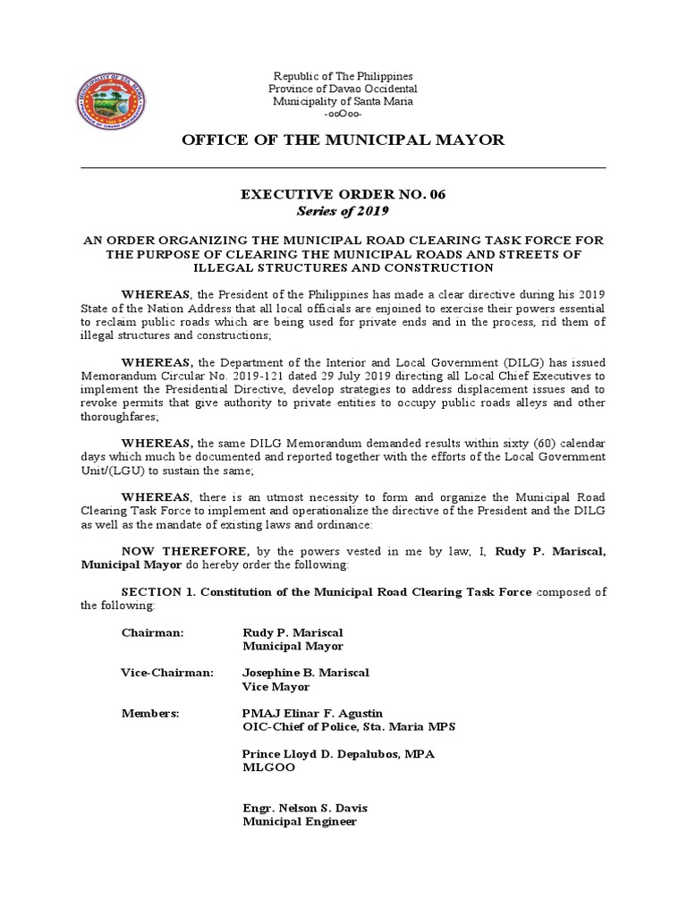 Executive Order Road Clearing | PDF | Government | Public Sphere