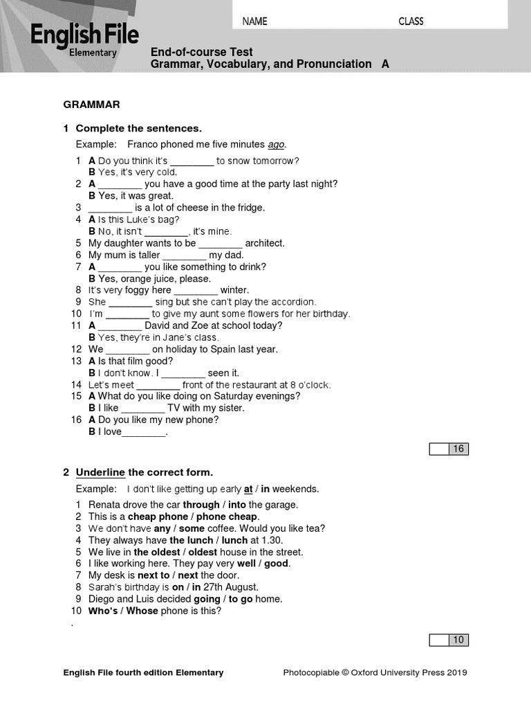 End-Of-Course Test Grammar, Vocabulary, and Pronunciation A | PDF ...