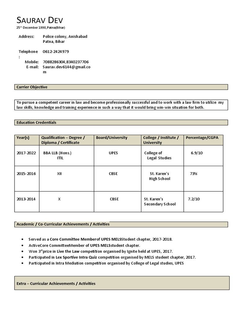 Saurav CV New Updated | PDF | Government | Social Institutions
