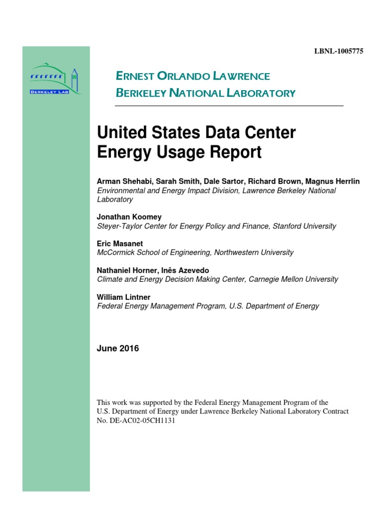 United States Data Center Energy Usage Report: Analysis of Energy Use ...