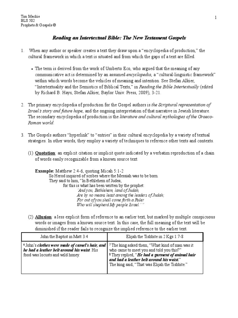 01 Intertextual Reading of The Gospels | PDF | John The Baptist ...