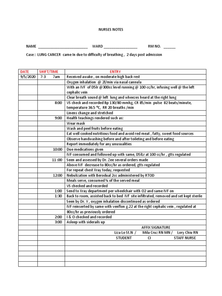 Sample Nurses Note | PDF