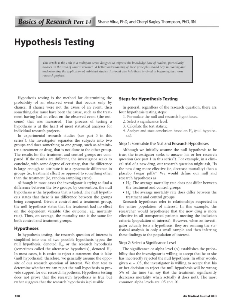 Hypothesis Testing: Basics of Research | Download Free PDF | Type I And ...