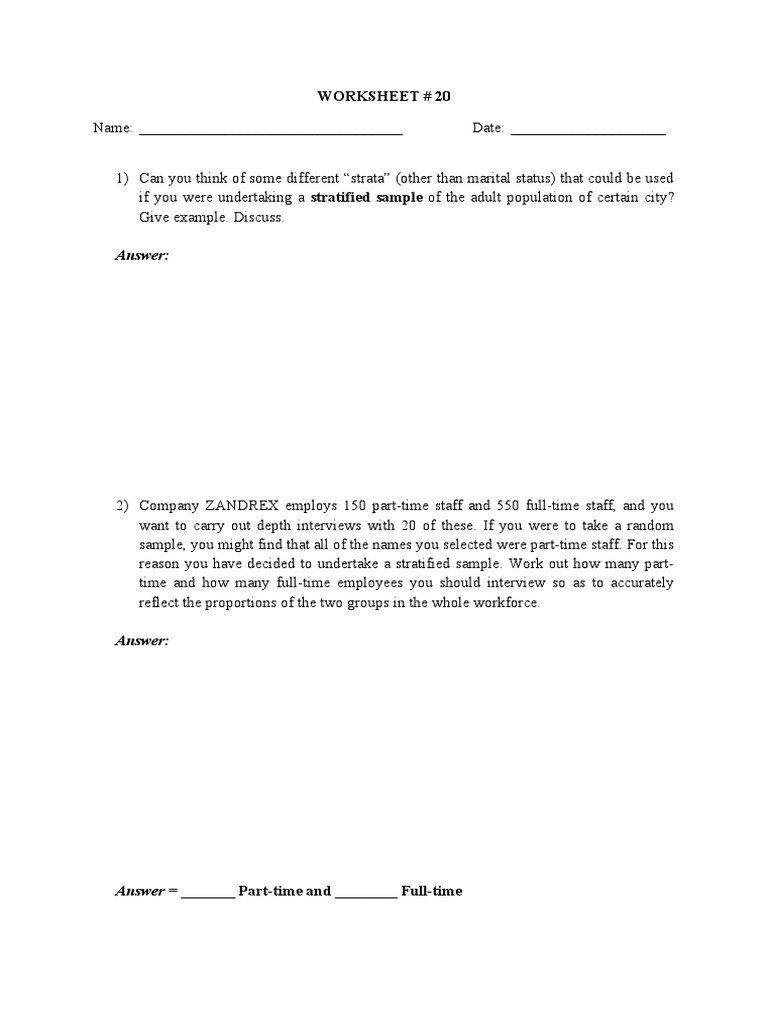Stratified Sampling Techniques: A Worksheet for Understanding ...