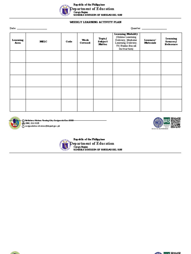 Weekly Learning Activity Plan | PDF | Applied Psychology | Educational ...