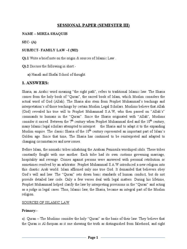 Sessional Paper (Semester Iii) | PDF | Shia Islam | Sharia