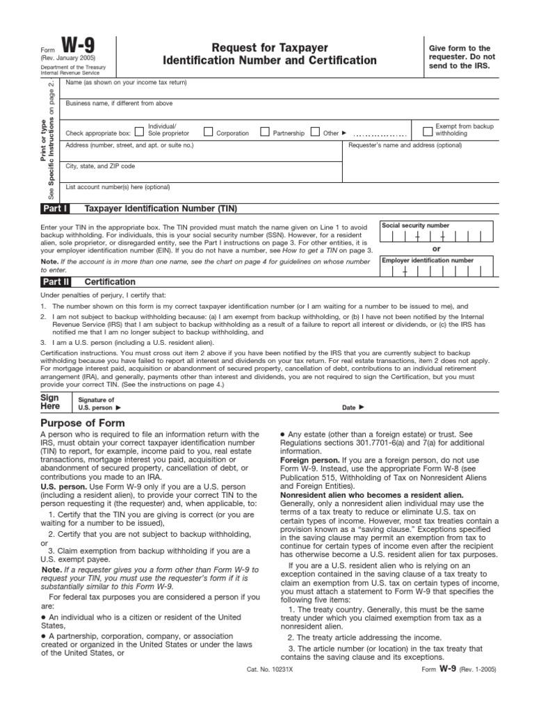Form W-9 Instructions and Certification | PDF | Withholding Tax | Irs ...