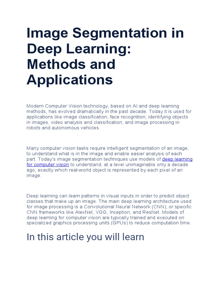 Image Segmentation in Deep Learning: Methods and Applications | PDF ...