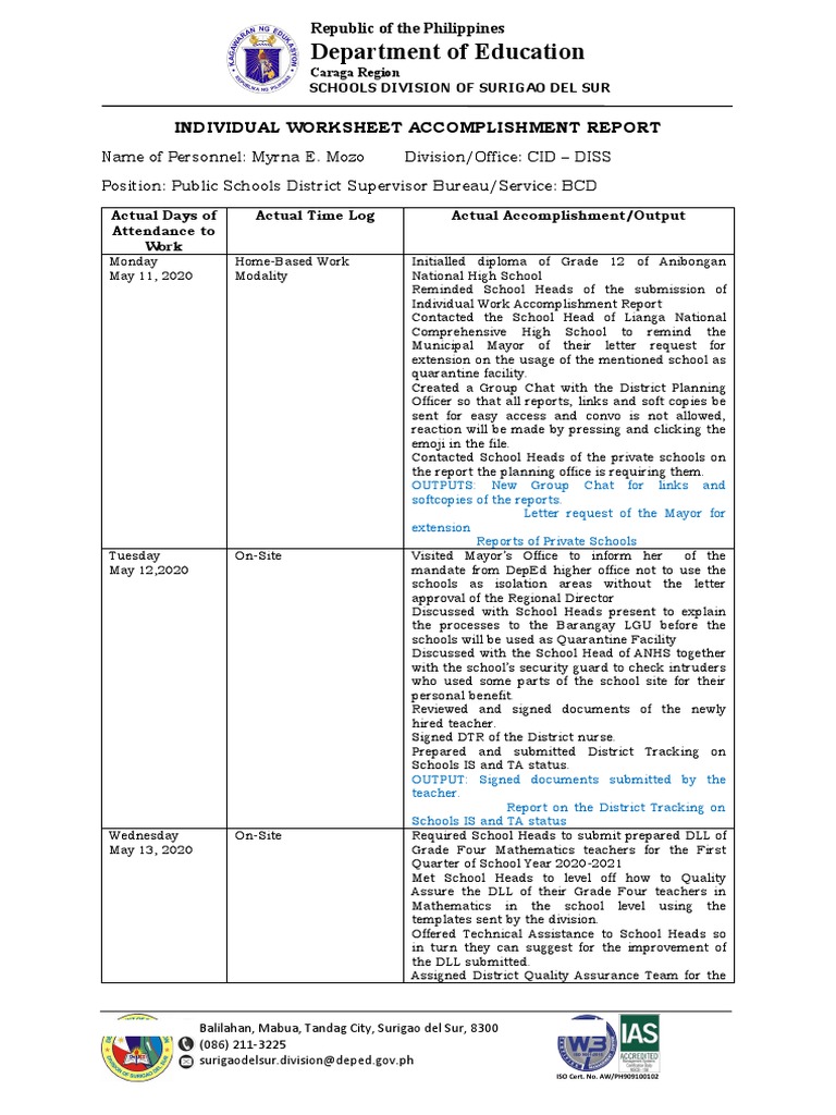 Individual Worksheet Accomplishment Report | PDF | Business