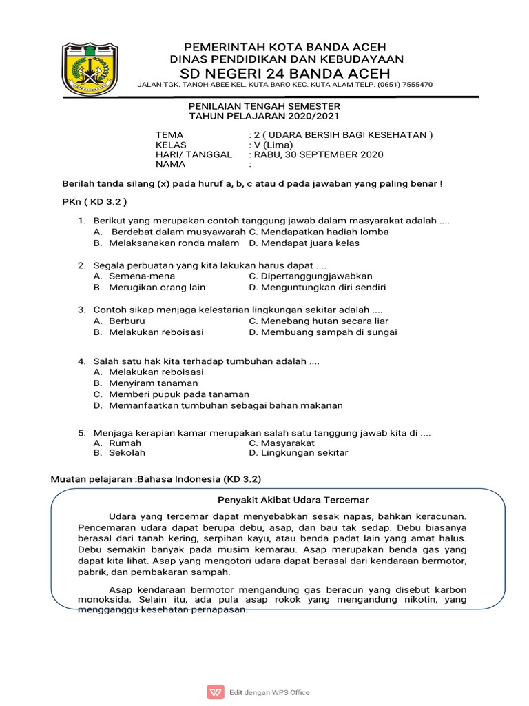 Soal PTS Kelas 5 Tema-2 | PDF