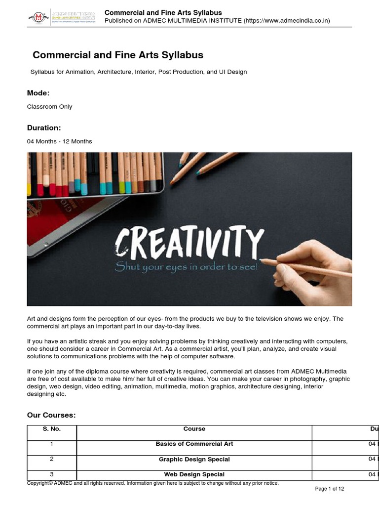 Commercial and Fine Arts Syllabus: Mode | PDF | Composition (Visual ...