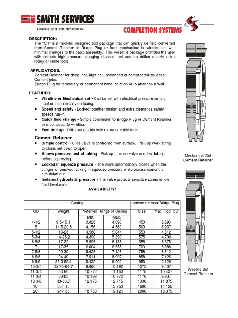 Modular Cement Retainer & Bridge Plug | PDF | Casing (Borehole) | Pipe ...