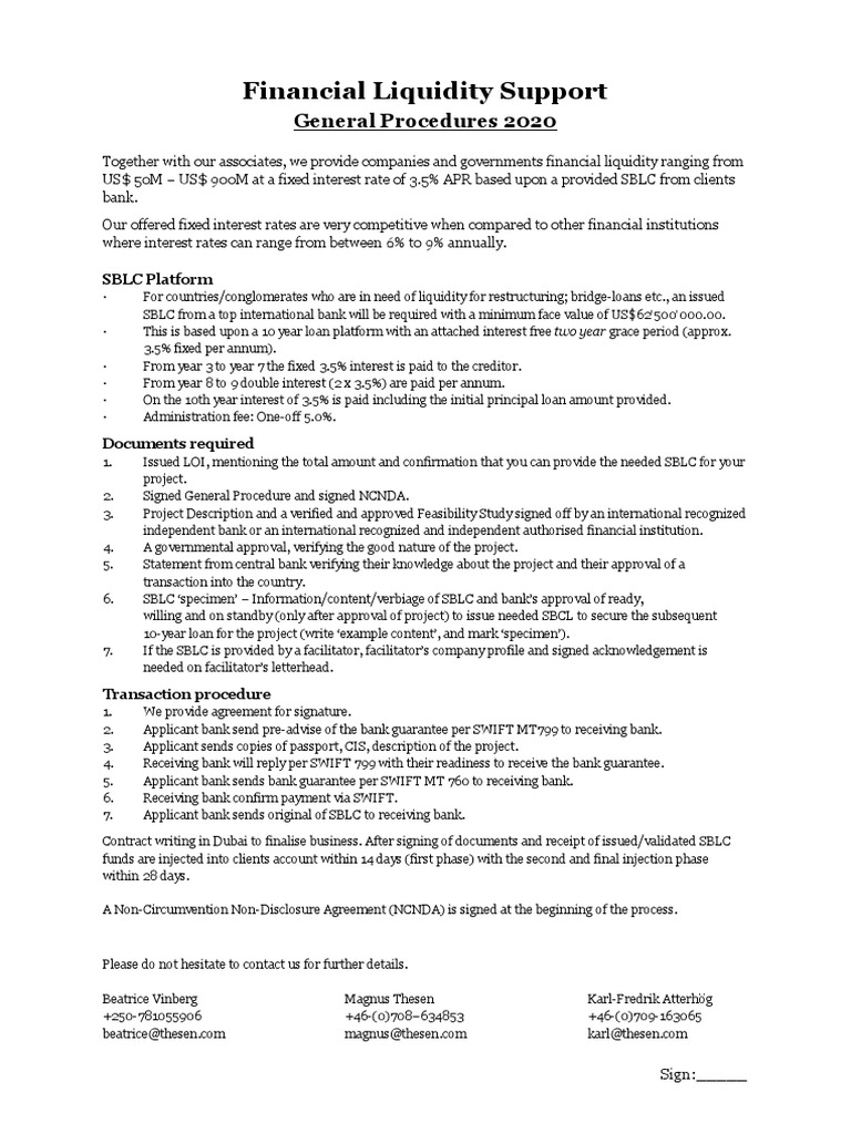 General Procedures 2020 Sblc Platform Pdf Interest Interest Rates