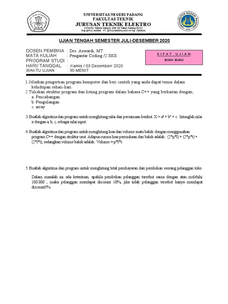 SOAL UTS Pengantar Coding | PDF