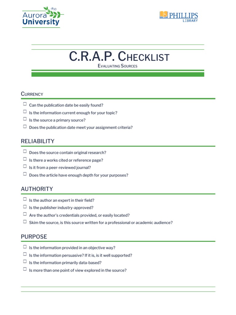 C.R.A.P. Checklist | PDF