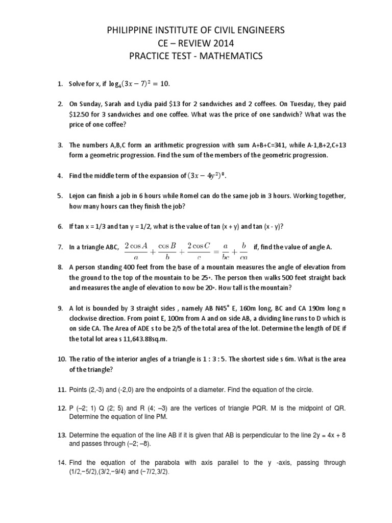 Civil Engineering Math Review | PDF | Circle | Area