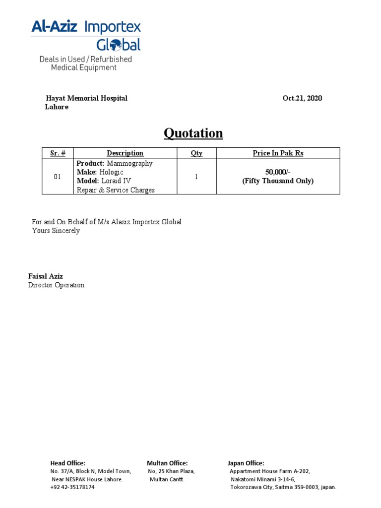 Quotation: 01 Repair & Service Charges 1 | PDF