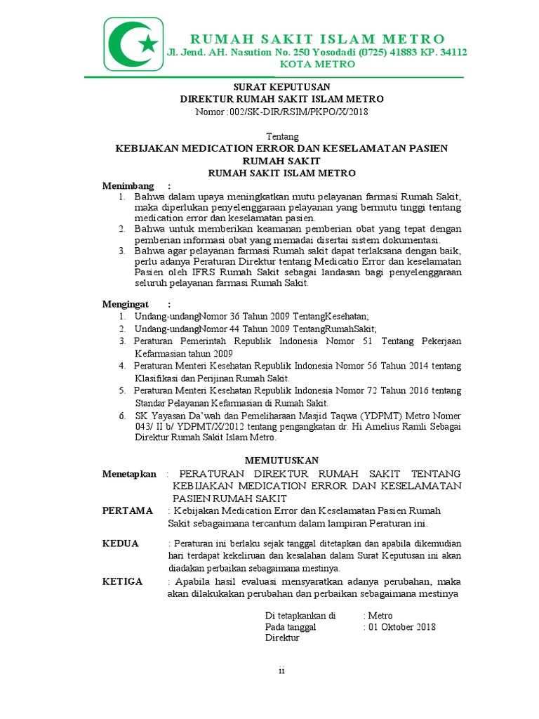 Sk Medication Error Dan Keselamatan Pasien Pdf