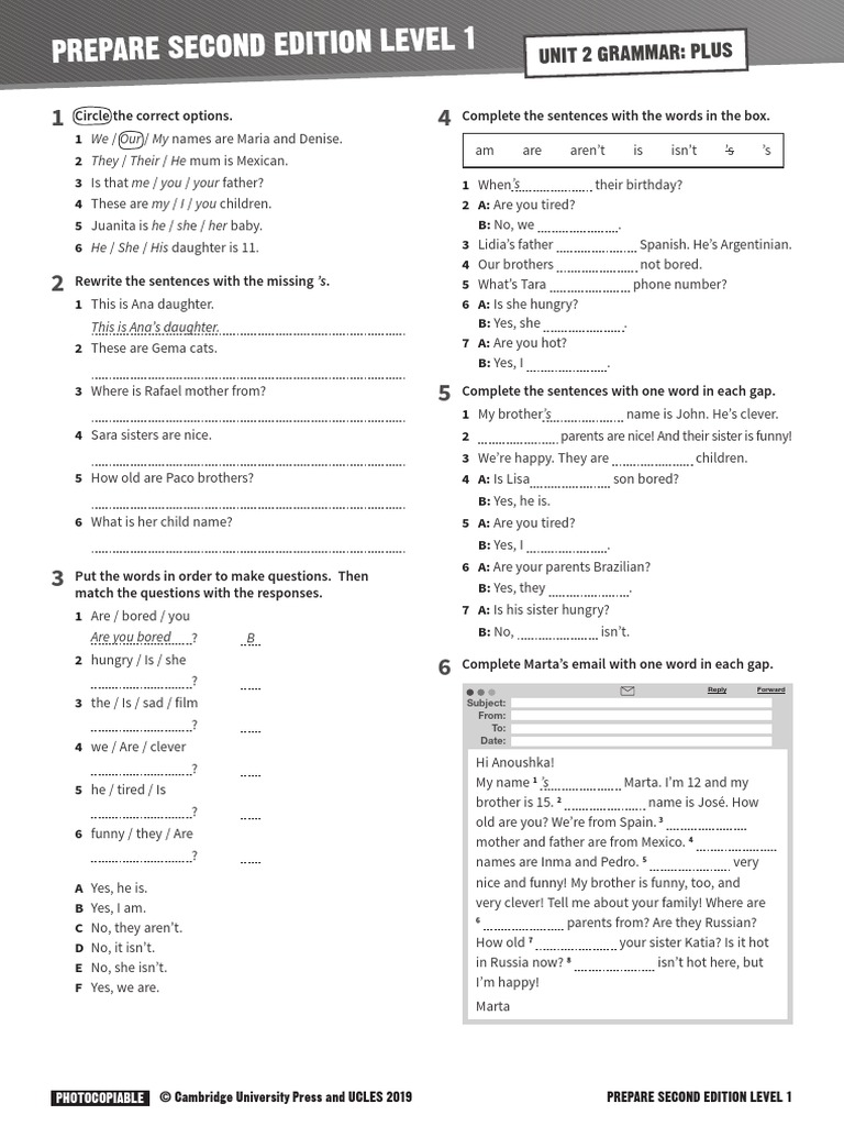 Prepare Second Edition Level 1: Unit 2 Grammar: Plus | PDF | Childhood | Human Development