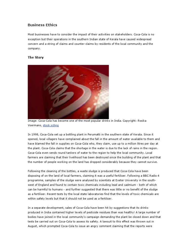 Business Ethics Ws | PDF | Coca Cola | Stakeholder (Corporate)