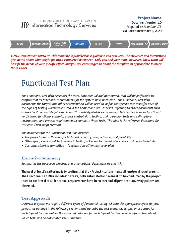 Functional Test Plan: Project Name | PDF | Software Testing | Software