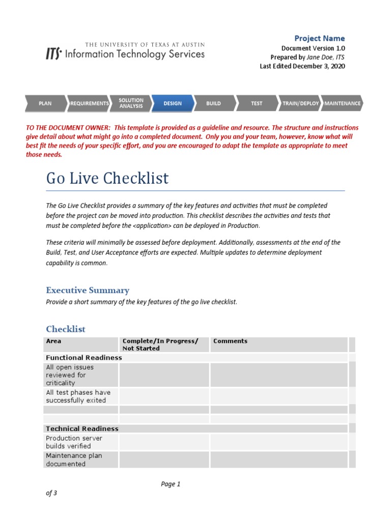 Go Live Checklist Template Guide | PDF | Computing | Software