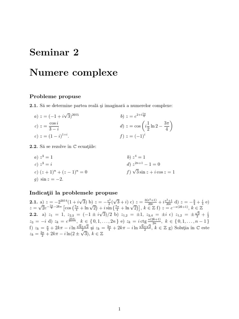 Probleme Propuse cu Numere Complexe | PDF