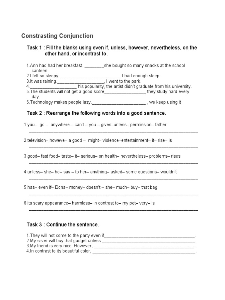 Conjunction Exercises for Students | PDF | Career & Growth