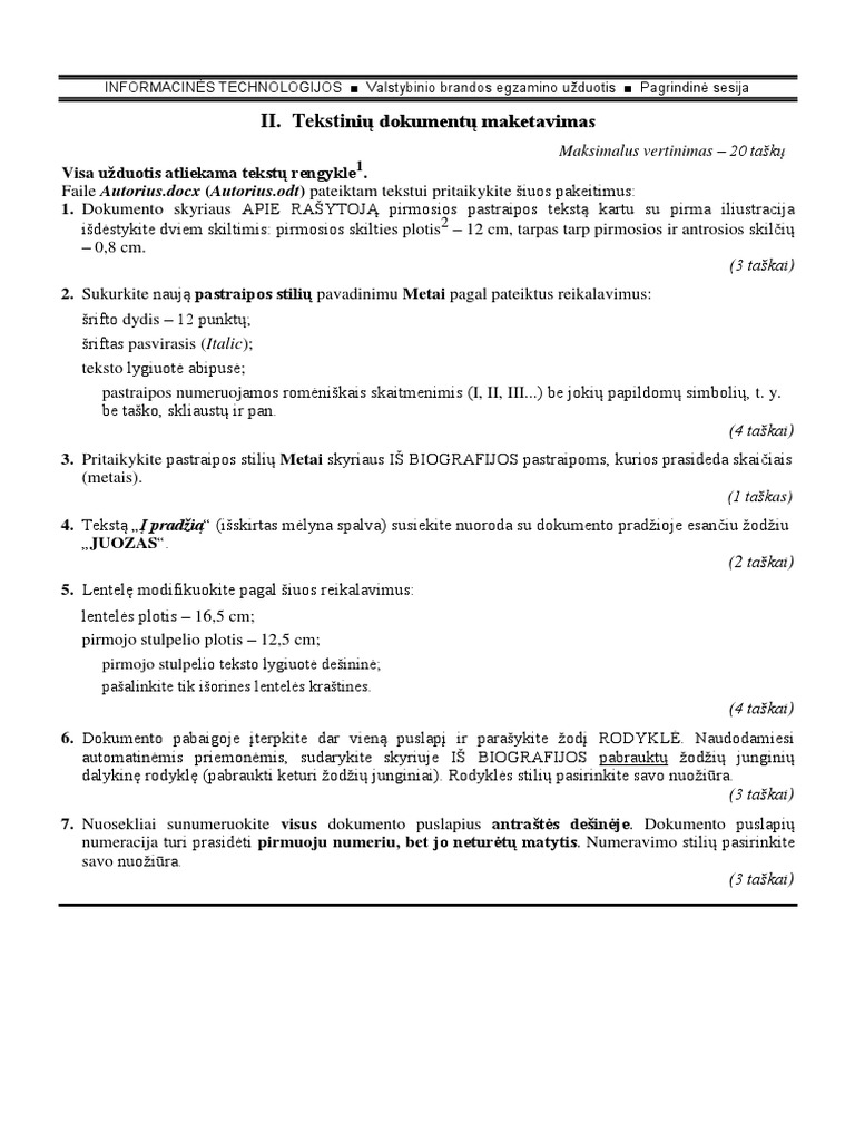 Autorius Uzduotis | PDF