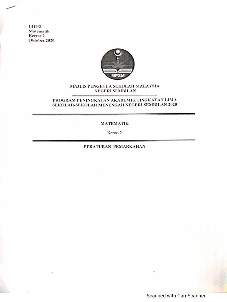N9 SKEMA K1 + K2 PERCUBAAN 2020 Maths | PDF