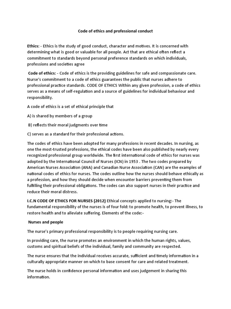 Code of Ethics and Professional Conduct | PDF | Nursing | Competence ...