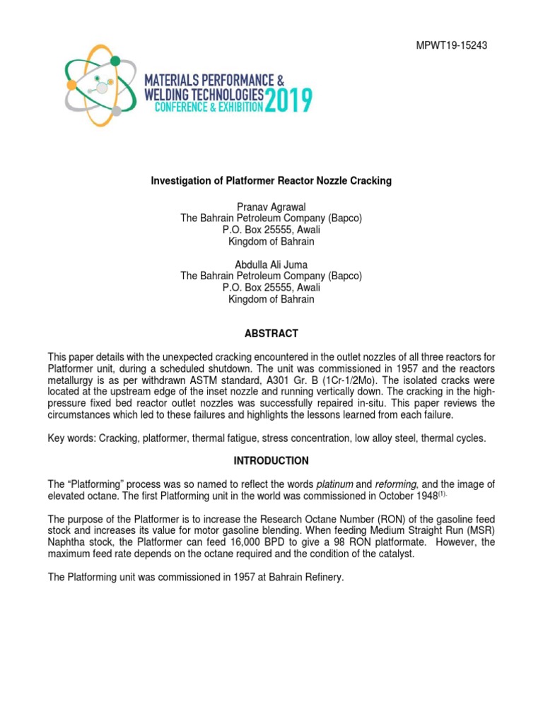 Platformer Reactor Nozzle Cracking Analysis | PDF | Creep (Deformation ...