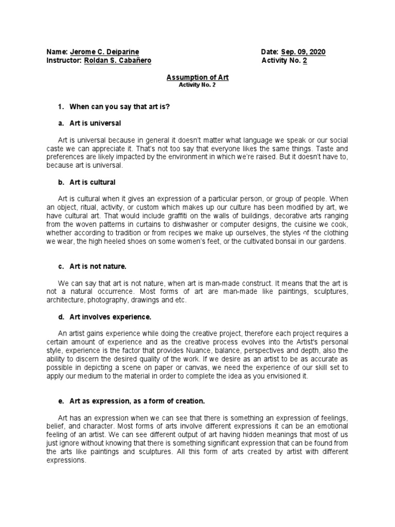 Activity 2 - Assumption of Art | PDF | Design | Poetry