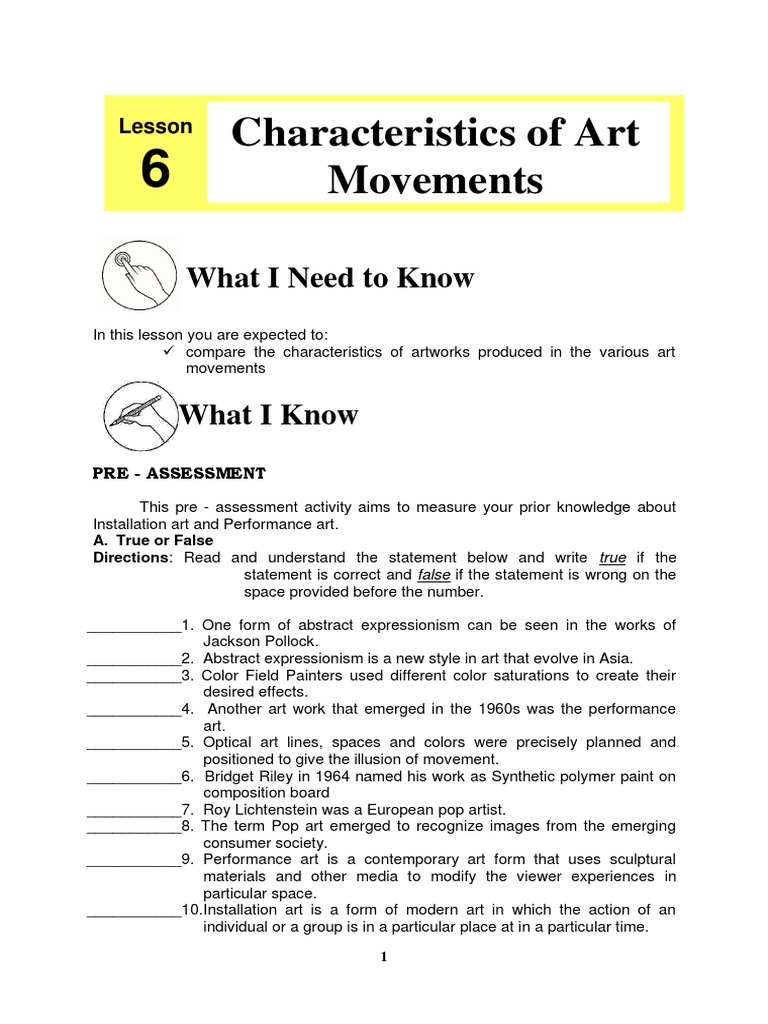 MAPEH10 - ARTS Q1 Module 2 Characteristics of Art Movements V3 1 PDF ...