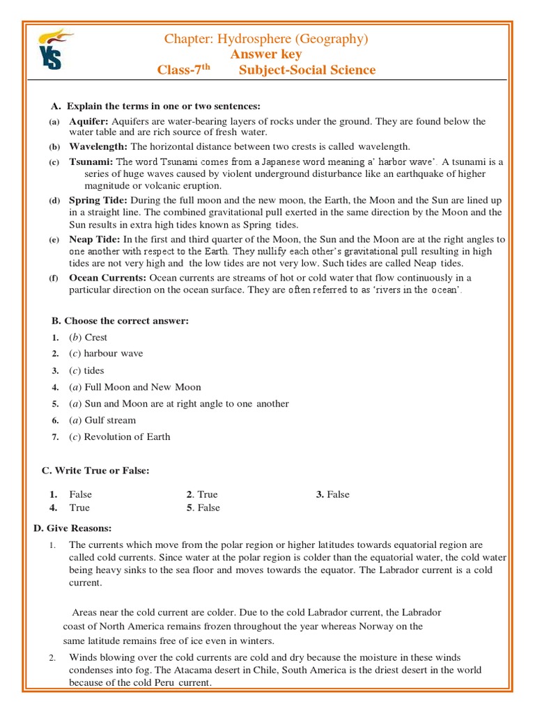 Chapter: Hydrosphere (Geography) Answer key | PDF | Tide | Tsunami