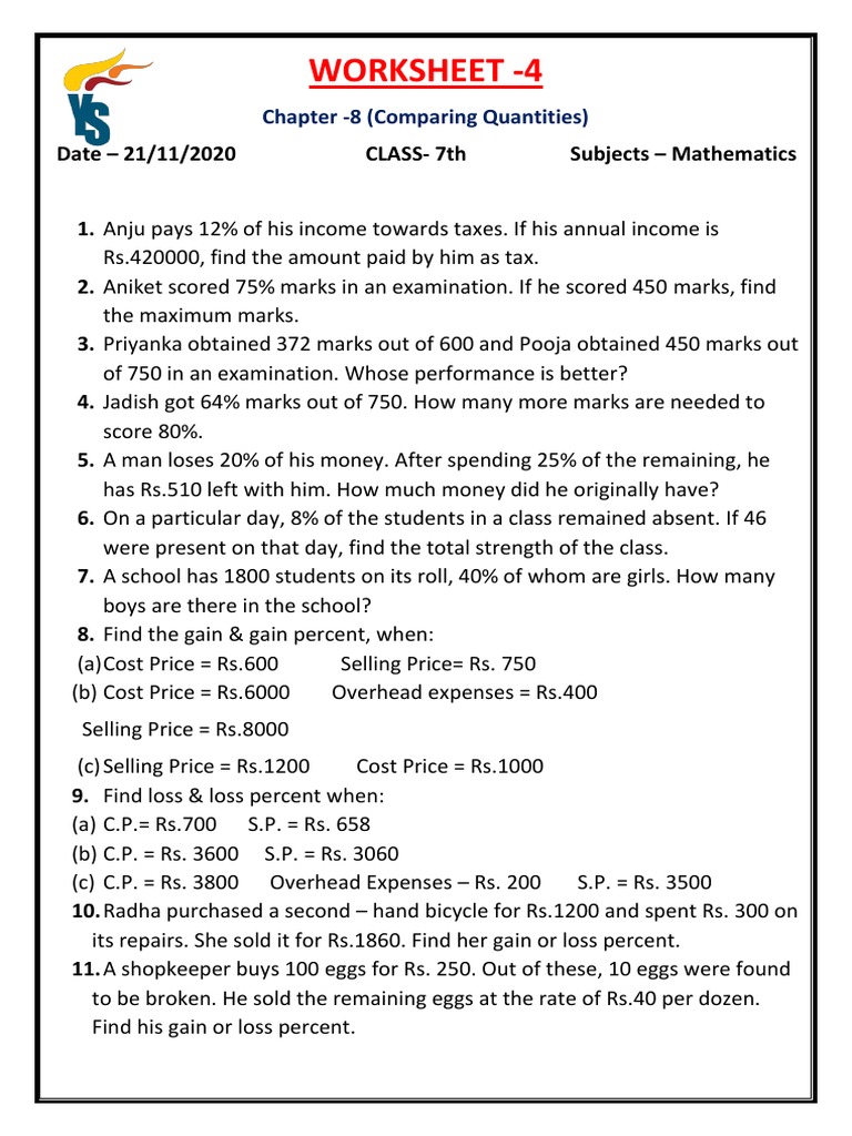 Grade 7 Percentage Word Problems | PDF | Interest | Prices