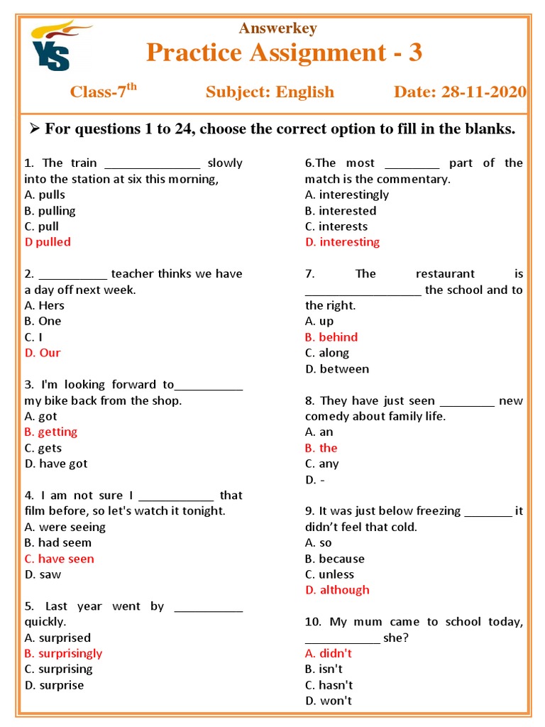 7th - Answerkey - Practice Assignment3-1021128202022357 PDF | PDF