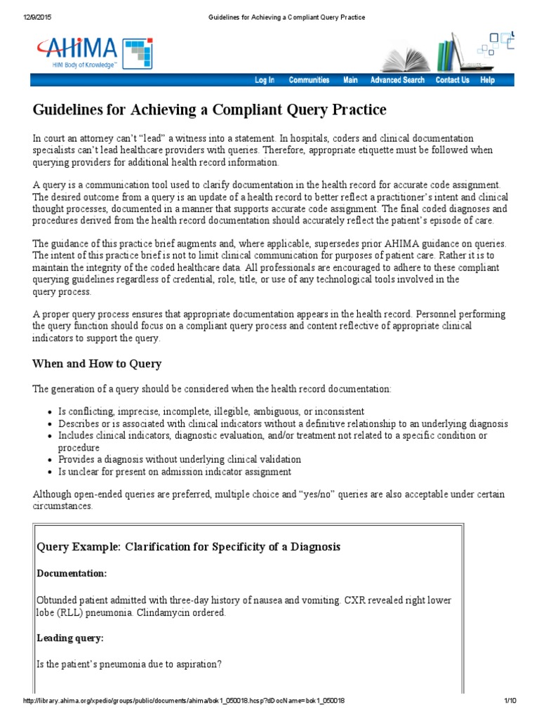 Guidelines For Achieving A Compliant Query Practice | PDF | Medical ...